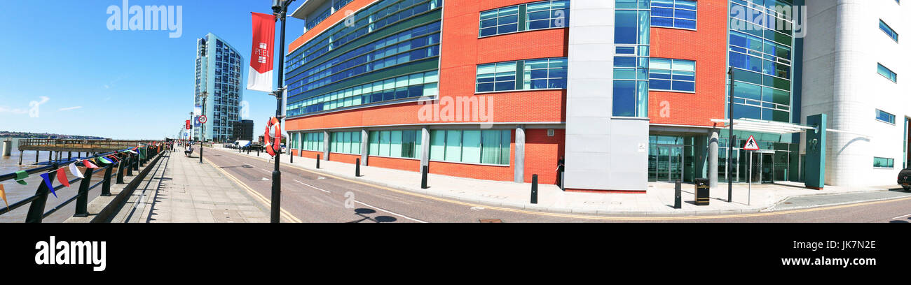 Panoramic of modern office blocks along Princes Parade,Princes Dock ...