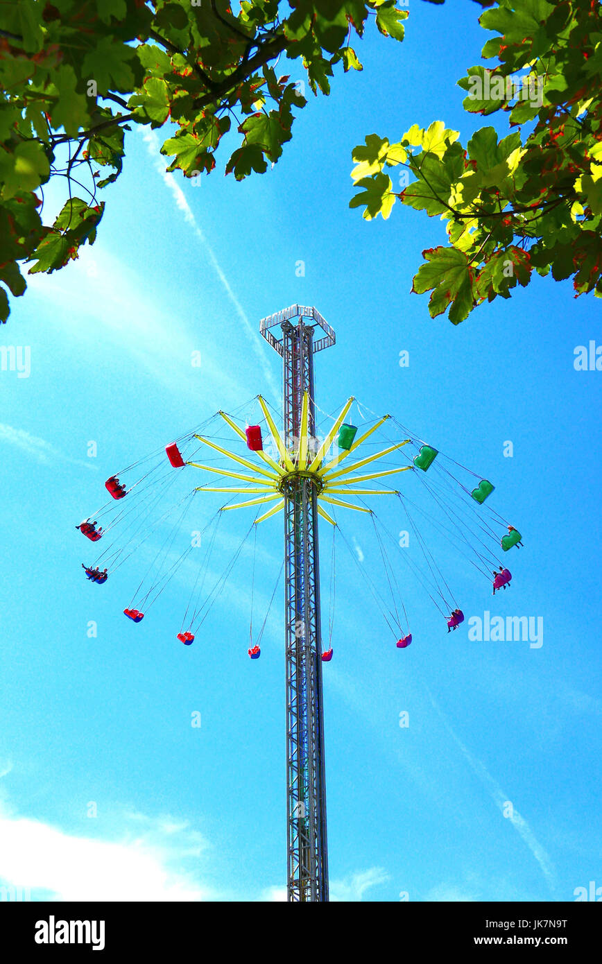 Aerial roundabout ride on Pier Head Village amusement park,Liverpool,UK ...