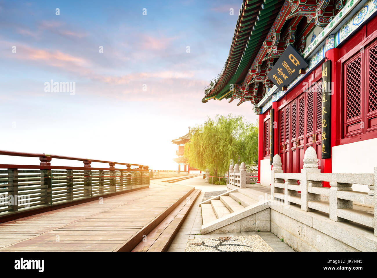 Riverside promenade and Chinese classical architecture Stock Photo - Alamy