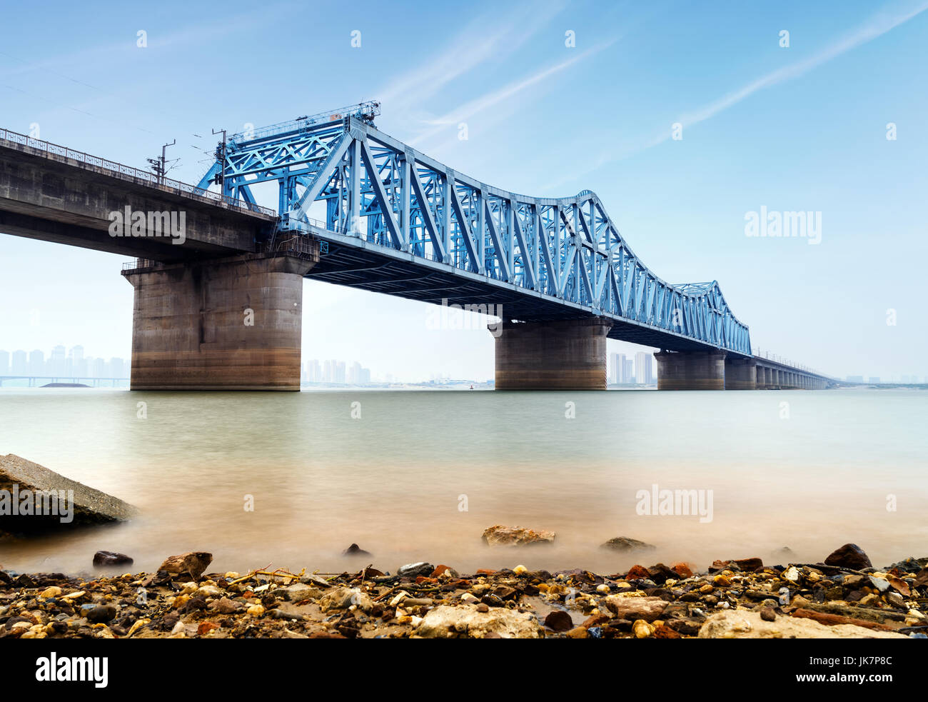 Sky background under the modern bridge, one of the iconic buildings ...