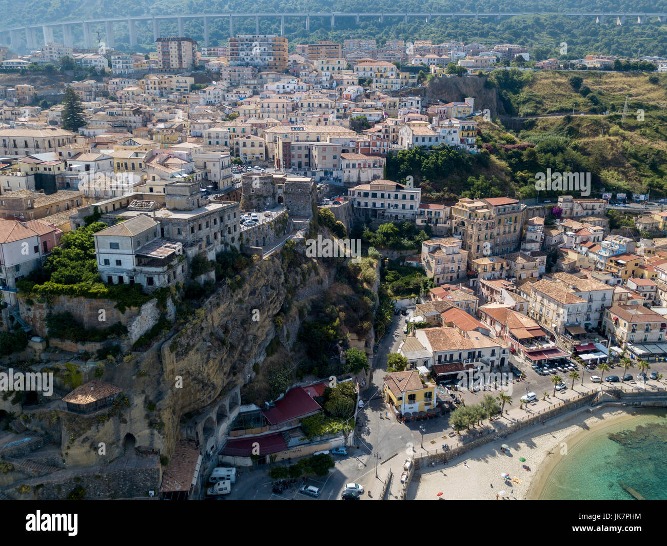 Aerial view of Pizzo Calabro, pier, castle, Calabria, tourism Italy ...