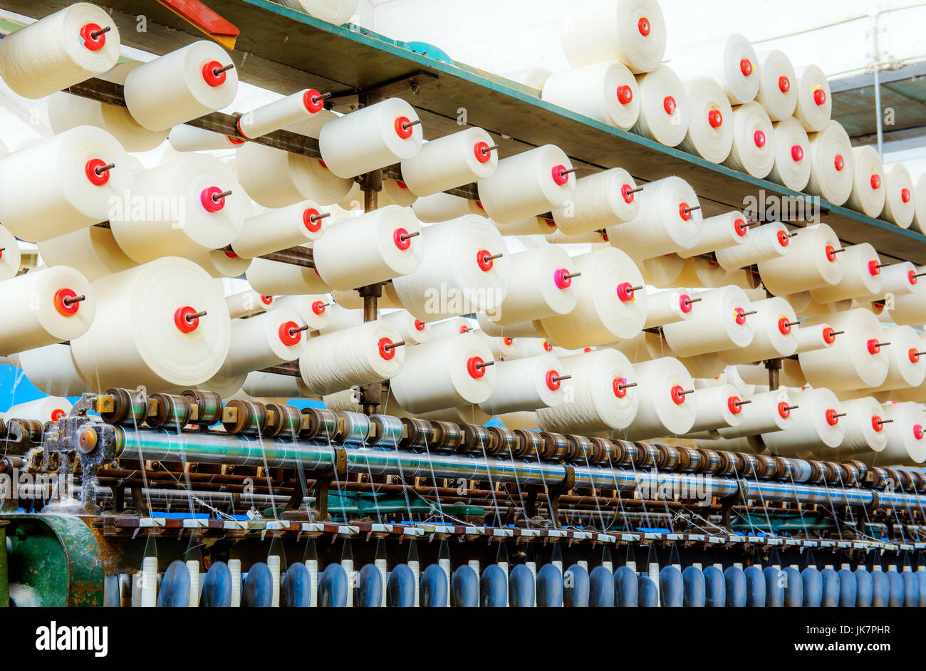 Detail of string reels in factory,blue tone map Stock Photo - Alamy