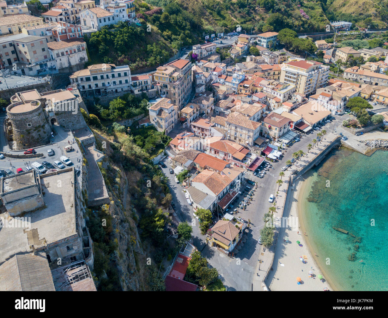 Aerial view of Pizzo Calabro, pier, castle, Calabria, tourism Italy ...