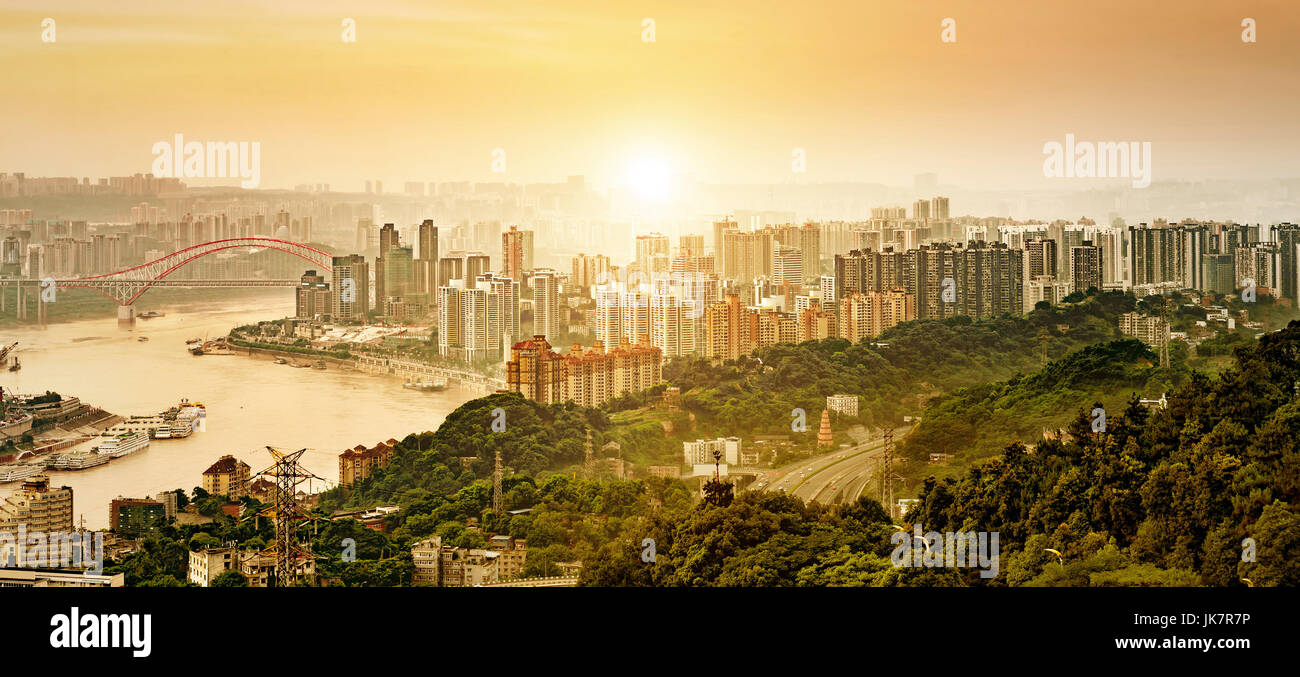 Chongqing, China downtown city skyline over the Yangtze River Stock ...