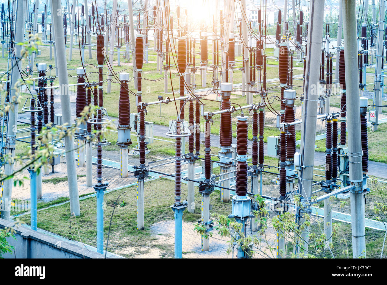 High voltage power substation, modern power facility Stock Photo - Alamy