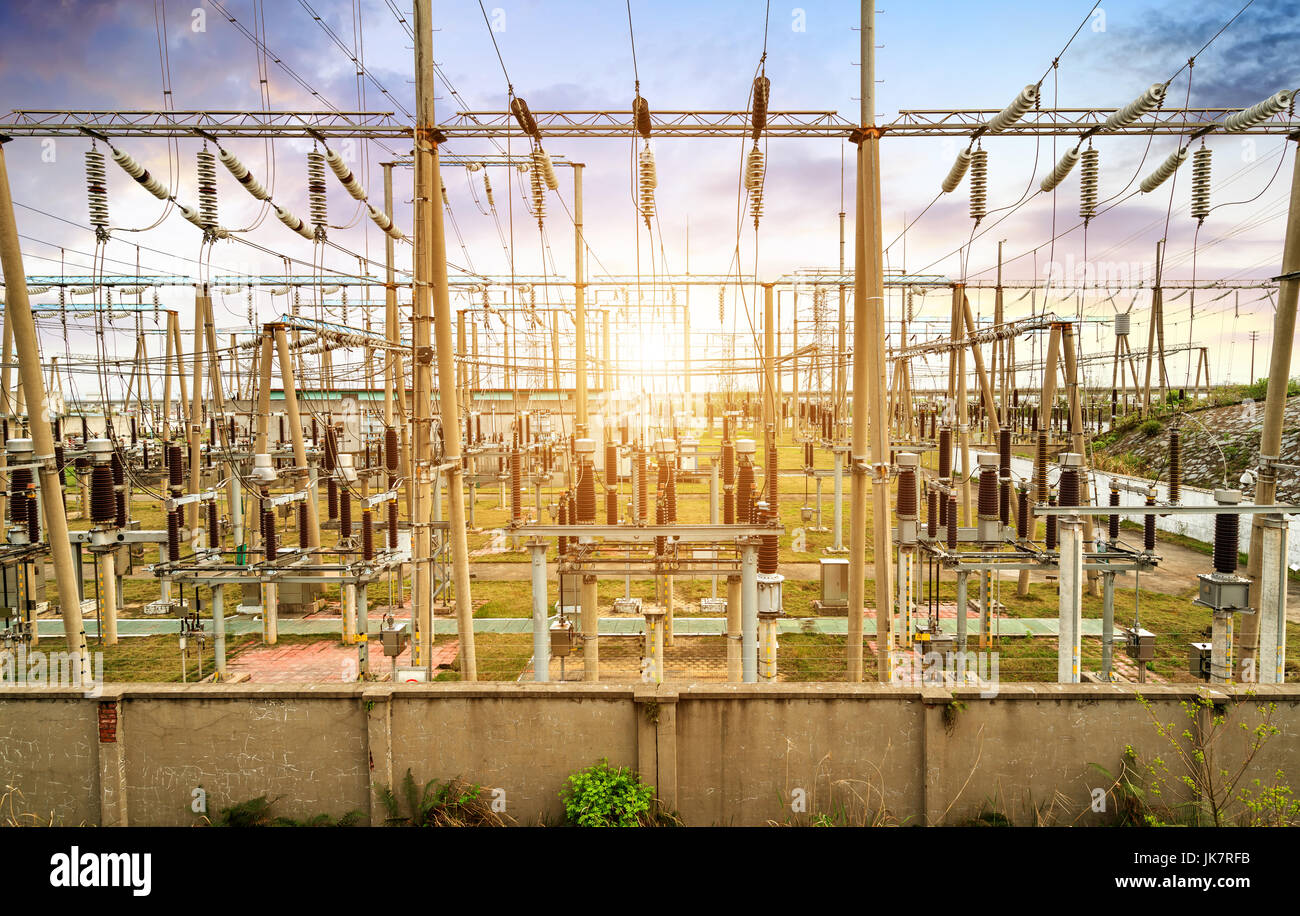 High voltage power substation, modern power facility Stock Photo - Alamy