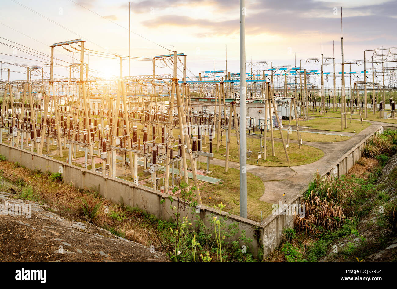 High voltage power substation, modern power facility Stock Photo - Alamy