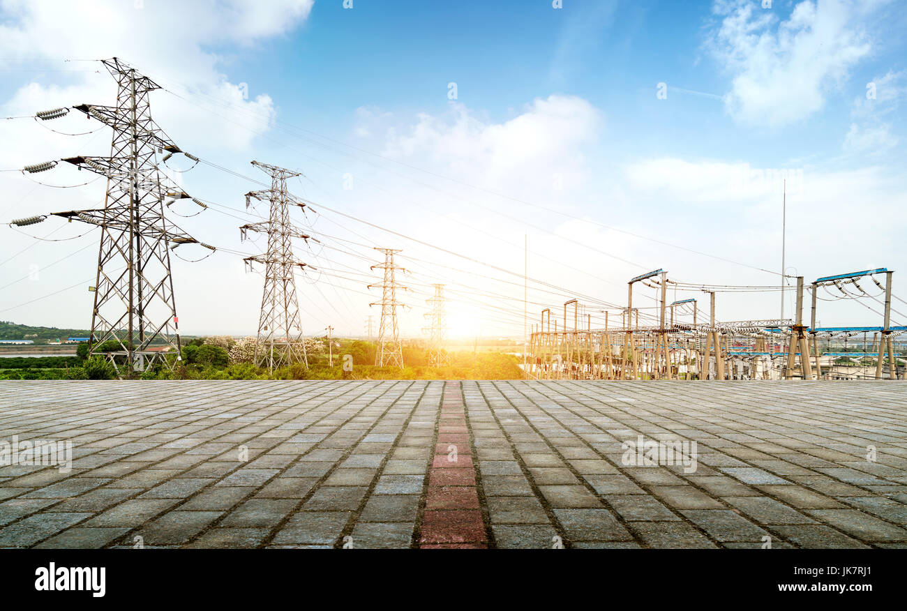 High voltage power substation, modern power facility Stock Photo - Alamy