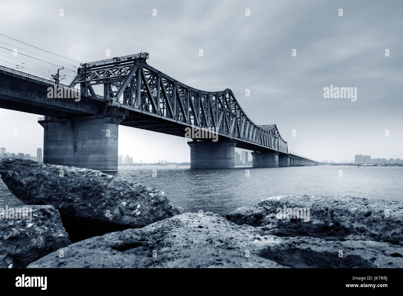 Sky background under the modern bridge, one of the iconic buildings ...