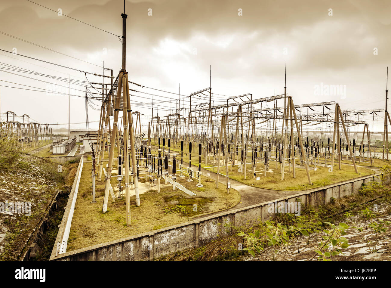 High voltage power substation, modern power facility Stock Photo - Alamy
