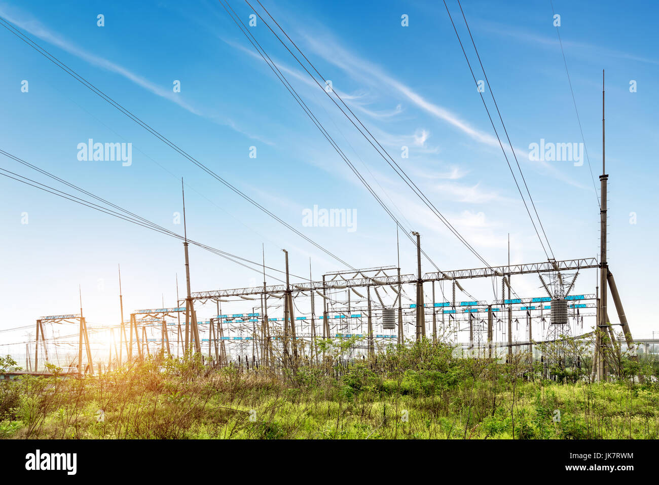 High voltage power substation, modern power facility Stock Photo - Alamy