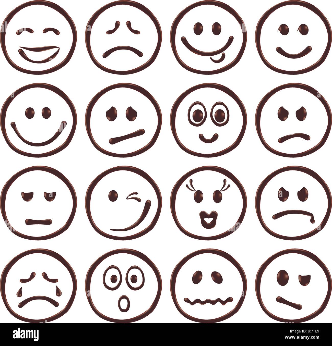 Set of chocolate smiley faces on white background, realistic vector ...