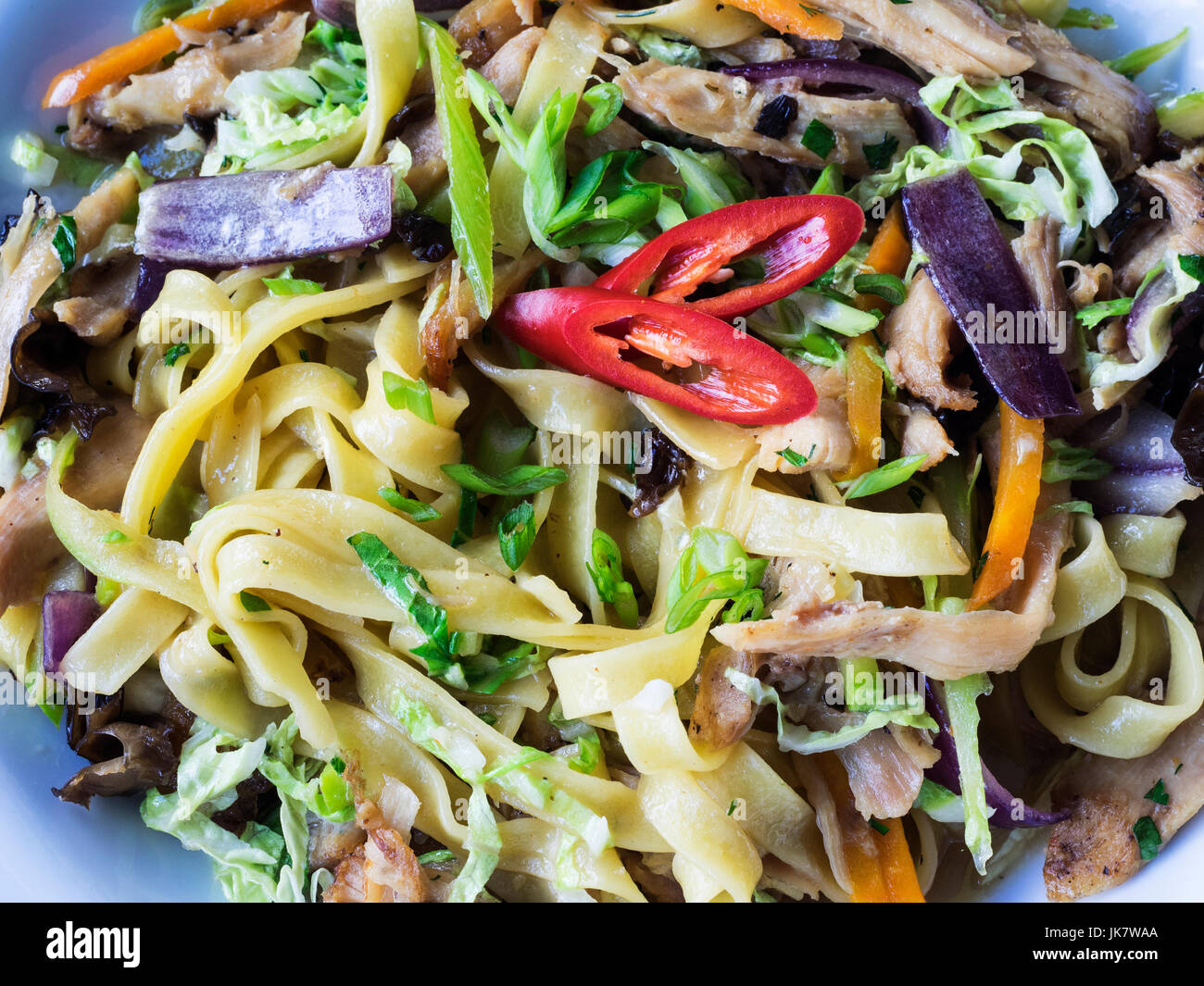 Noodles with bird meat and vegetables Stock Photo - Alamy
