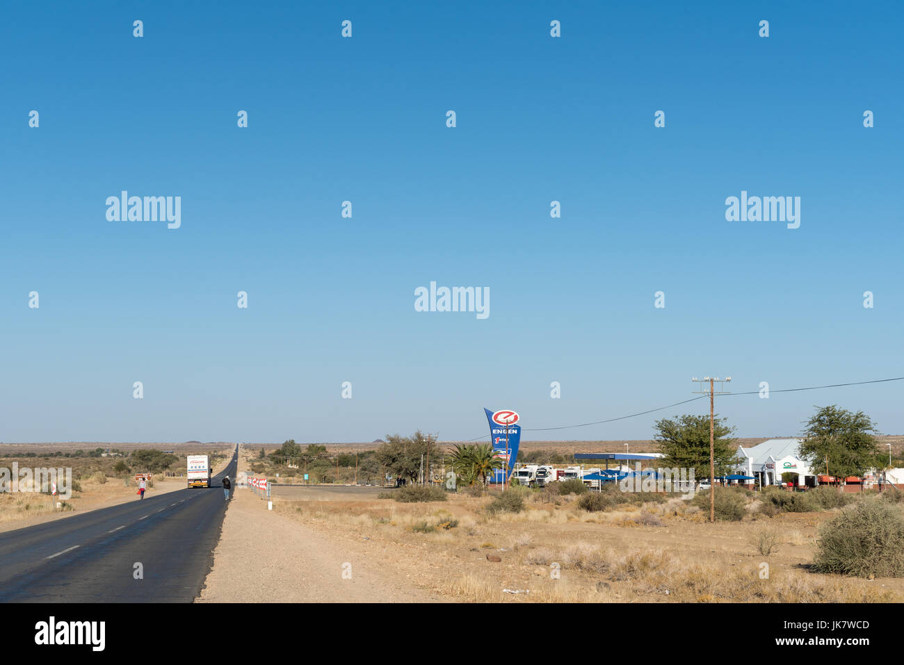 KEETMANSHOOP, NAMIBIA - JUNE 13, 2017: A gas station on the B1 road at ...