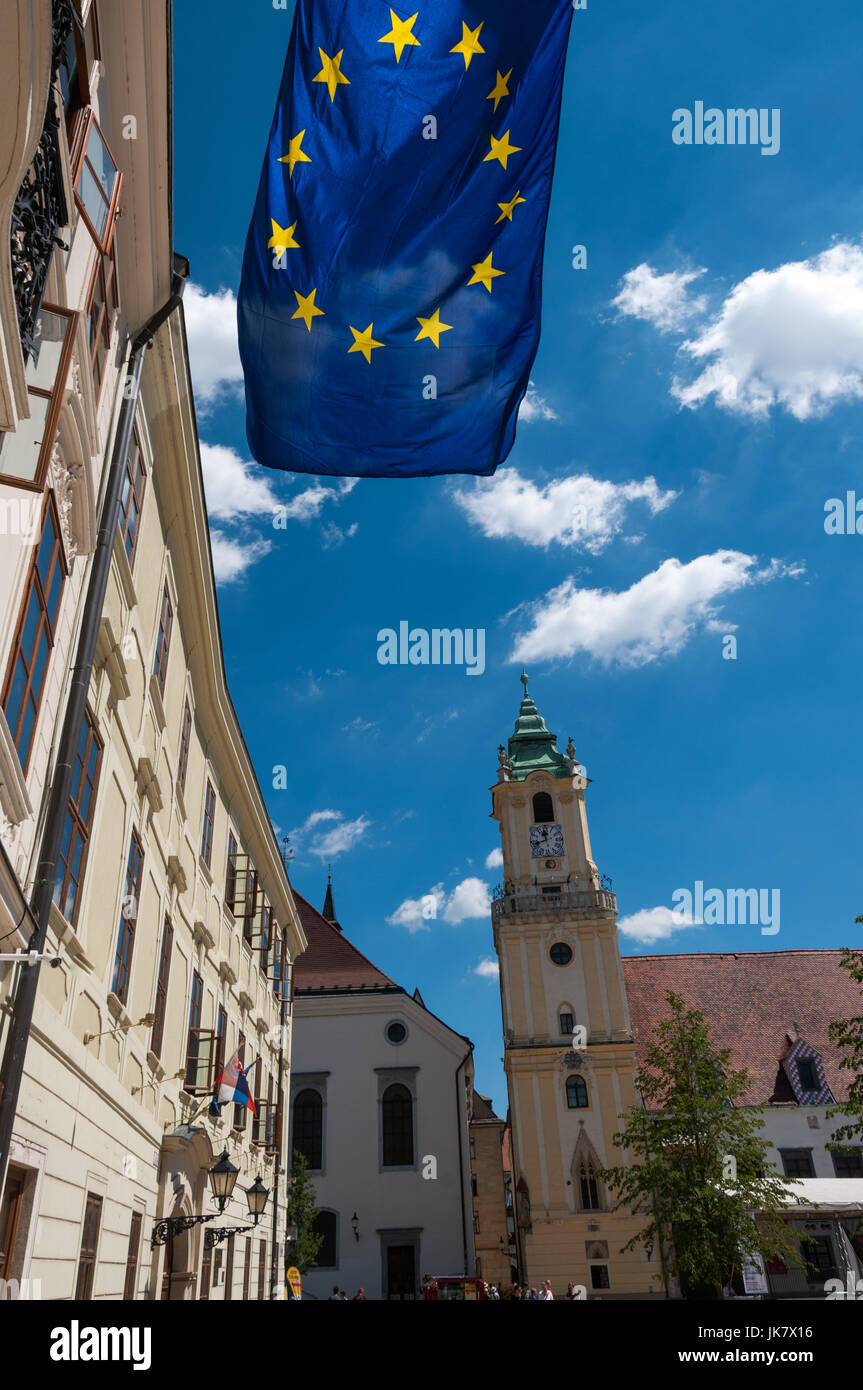 Main Square and European flag, Bratislava, Slovakia Stock Photo - Alamy