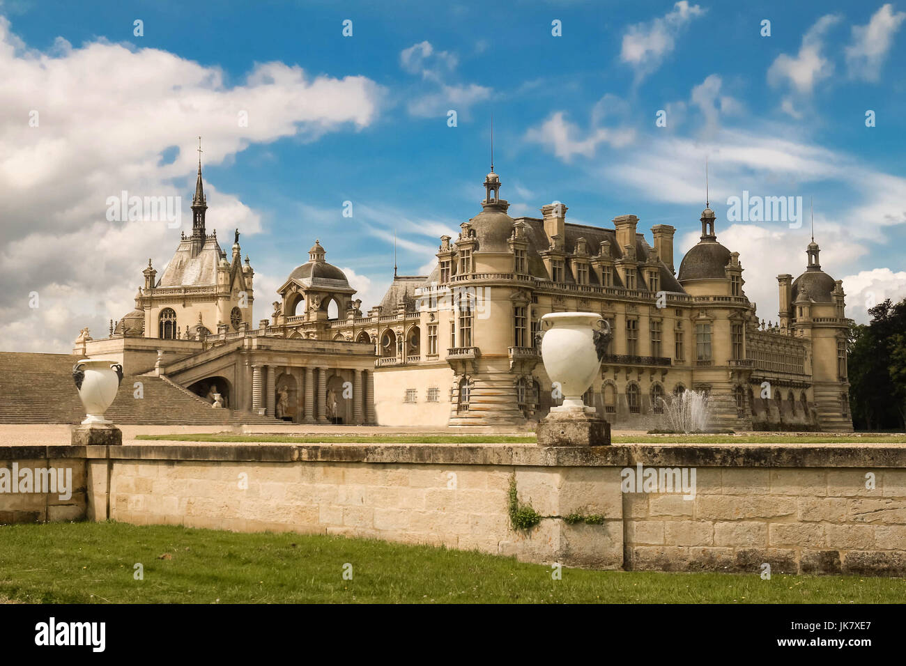 Castle of Chantilly at sunny day, France. The Conde Museum in the ...