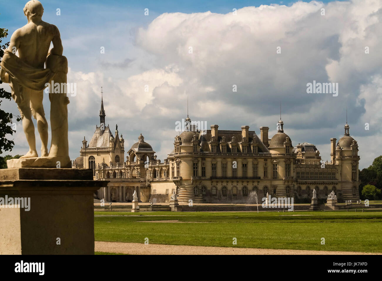 Castle of Chantilly at sunny day, France. The Conde Museum in the ...