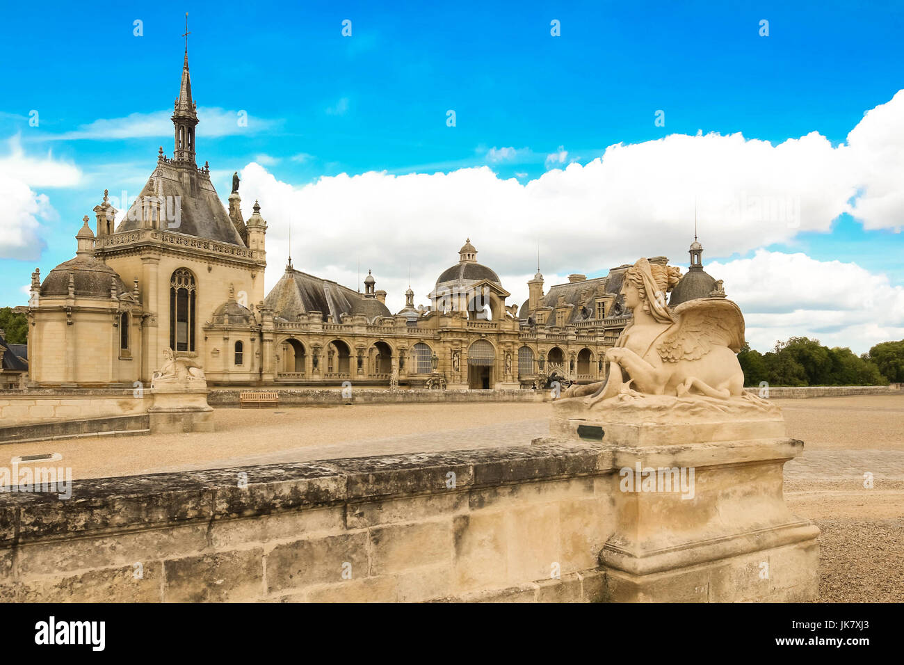 Castle of Chantilly at sunny day, France. The Conde Museum in the ...