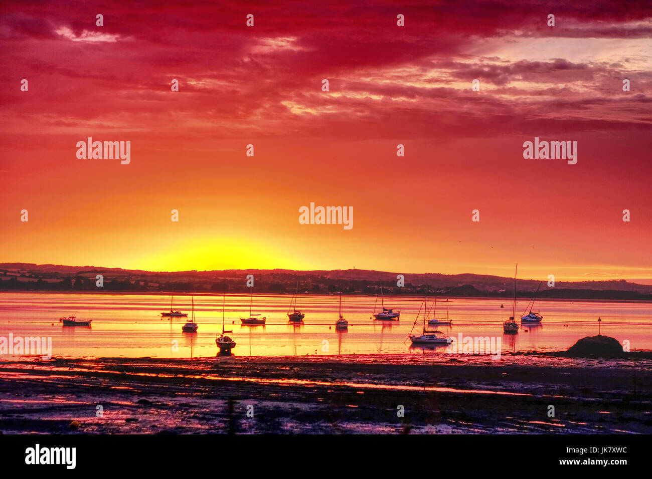 Sunset over the Exe Estuary, Devon Stock Photo - Alamy