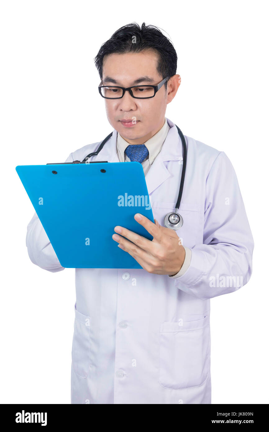 Asian Chinese male doctor with stethoscope in isolated White Background ...