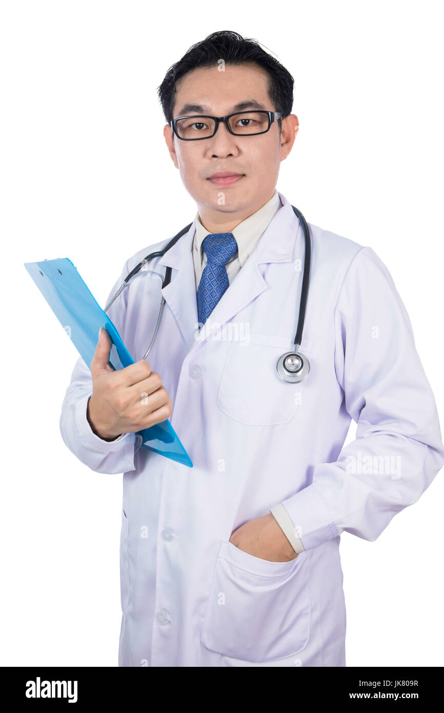 Asian Chinese male doctor with stethoscope in isolated White Background ...