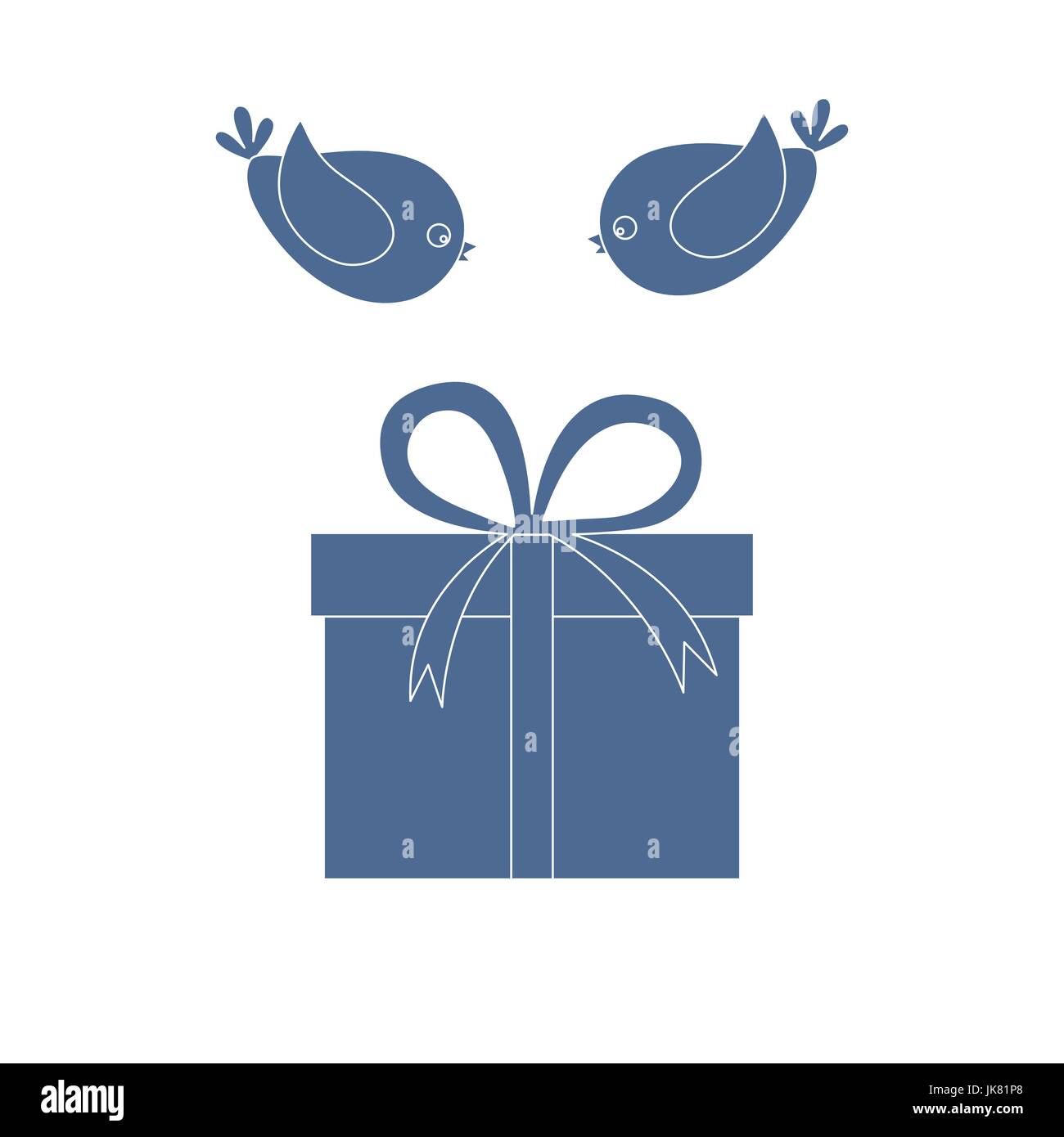 Vector illustration of gift box and a flying birds to her on white ...