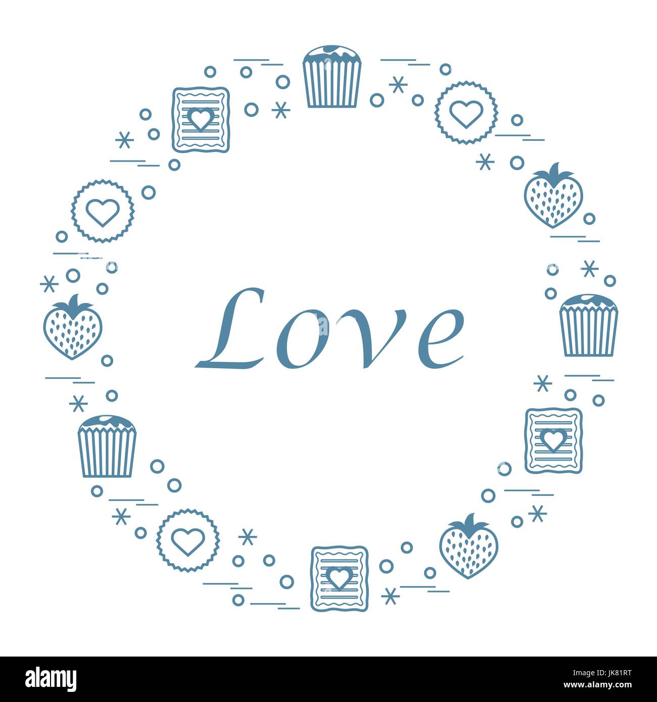 Cute vector illustration with different romantic sweets arranged in a ...