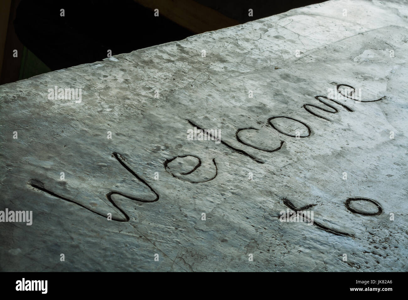 Welcome to in concrete kitchen counter top Stock Photo - Alamy