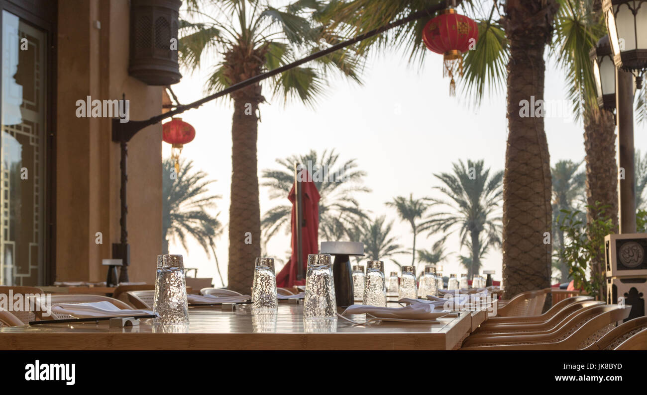 Elegant outdoor restaurant, close up shot on the dressed table Stock ...