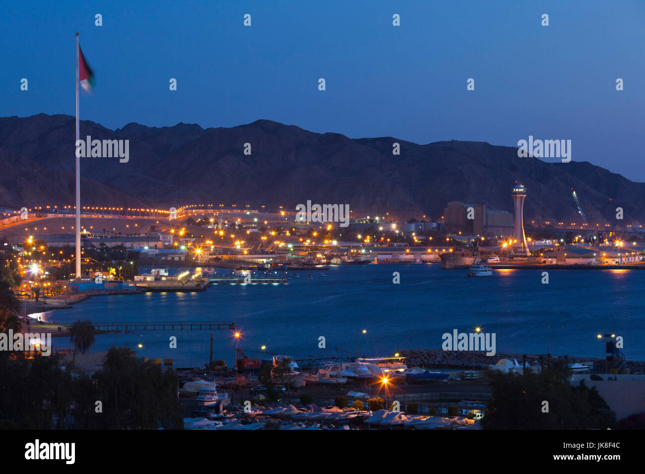 Jordan, Aqaba, elevated view of the Port of Aqaba, dusk Stock Photo - Alamy