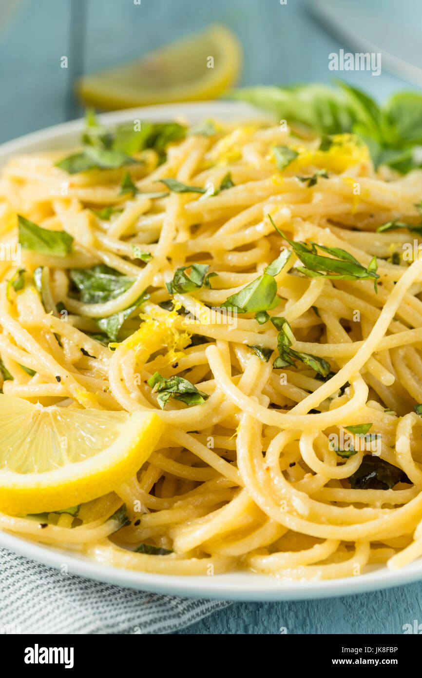 Homemade Basil Lemon Spaghetti with Parmesan Cheese Stock Photo - Alamy