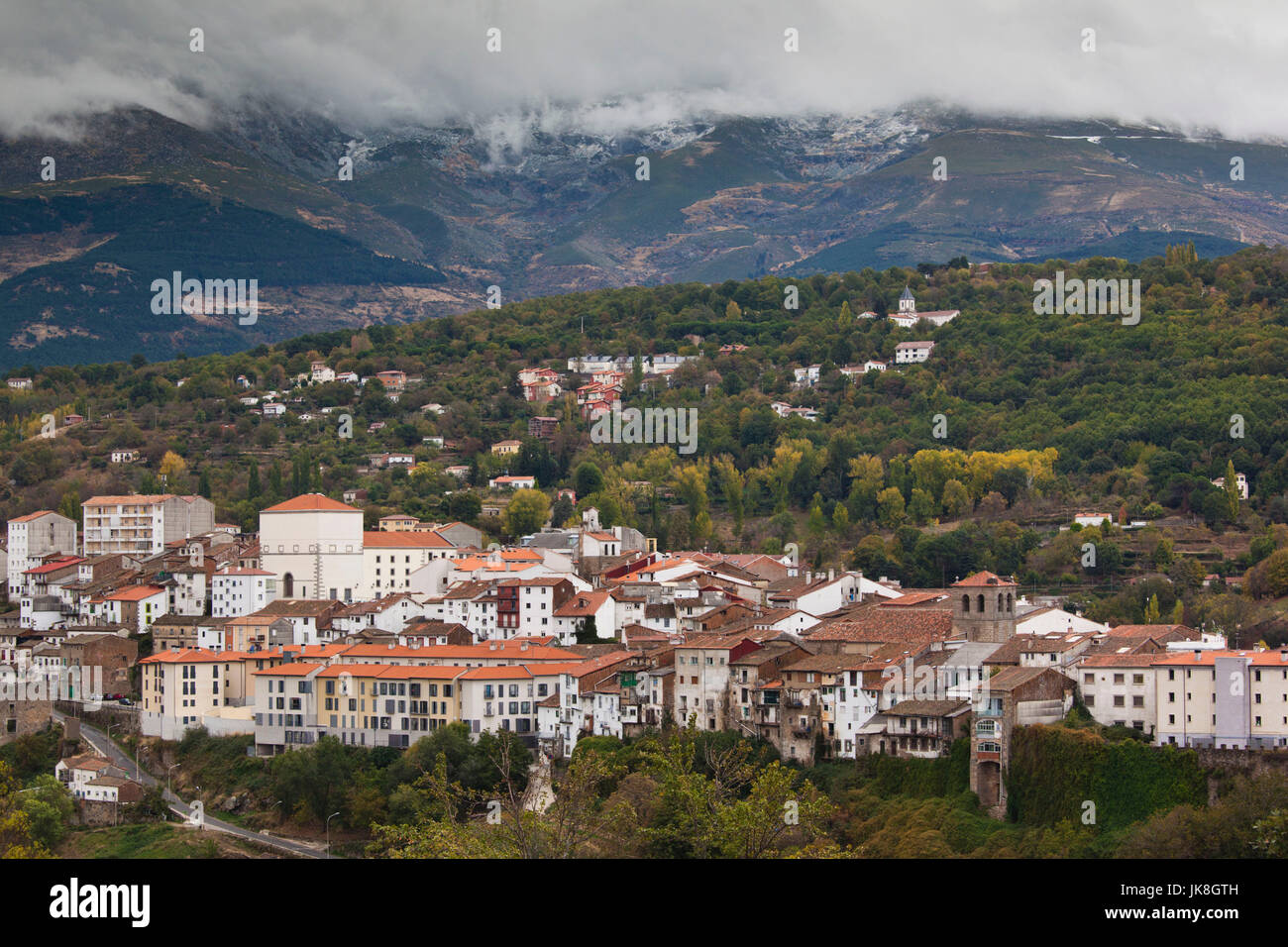 Elevated town view with the sierra de bejar mountains hi-res stock ...