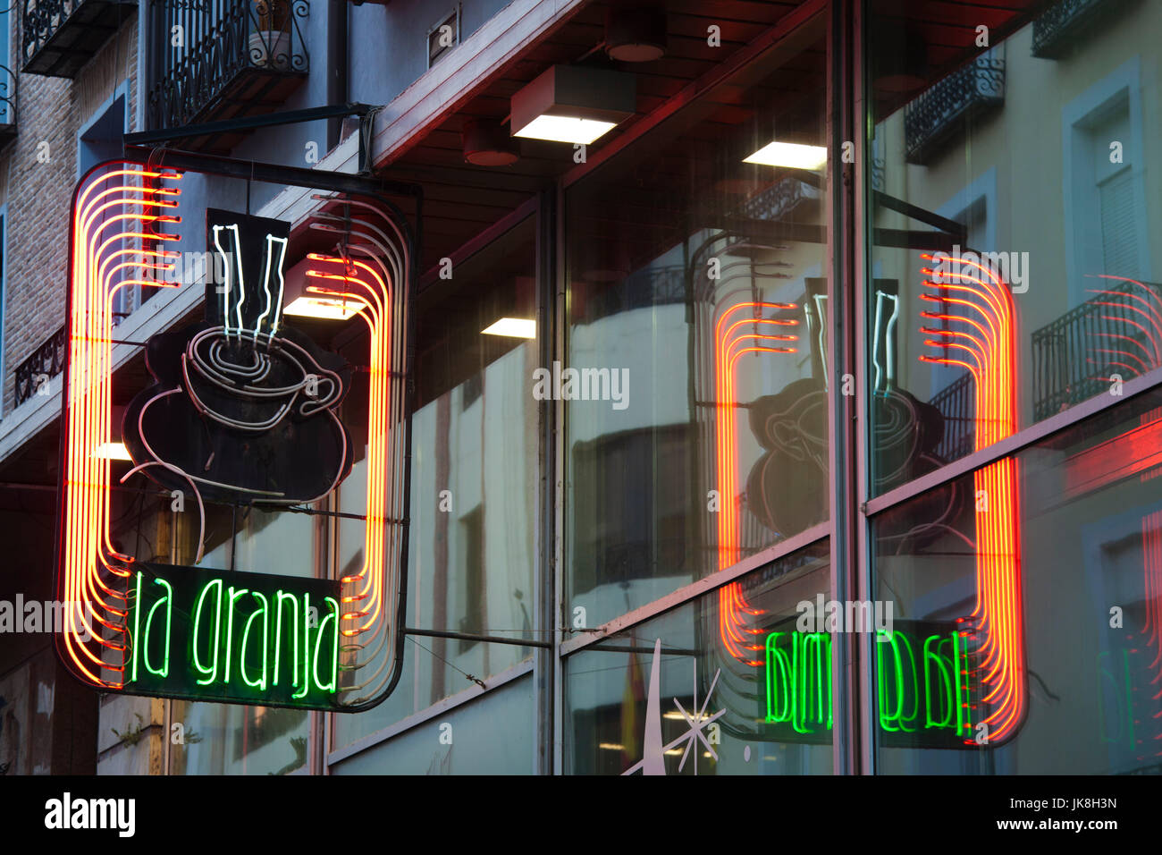 Spain, La Rioja Region, La Rioja Province, Logrono, neon sign for La ...