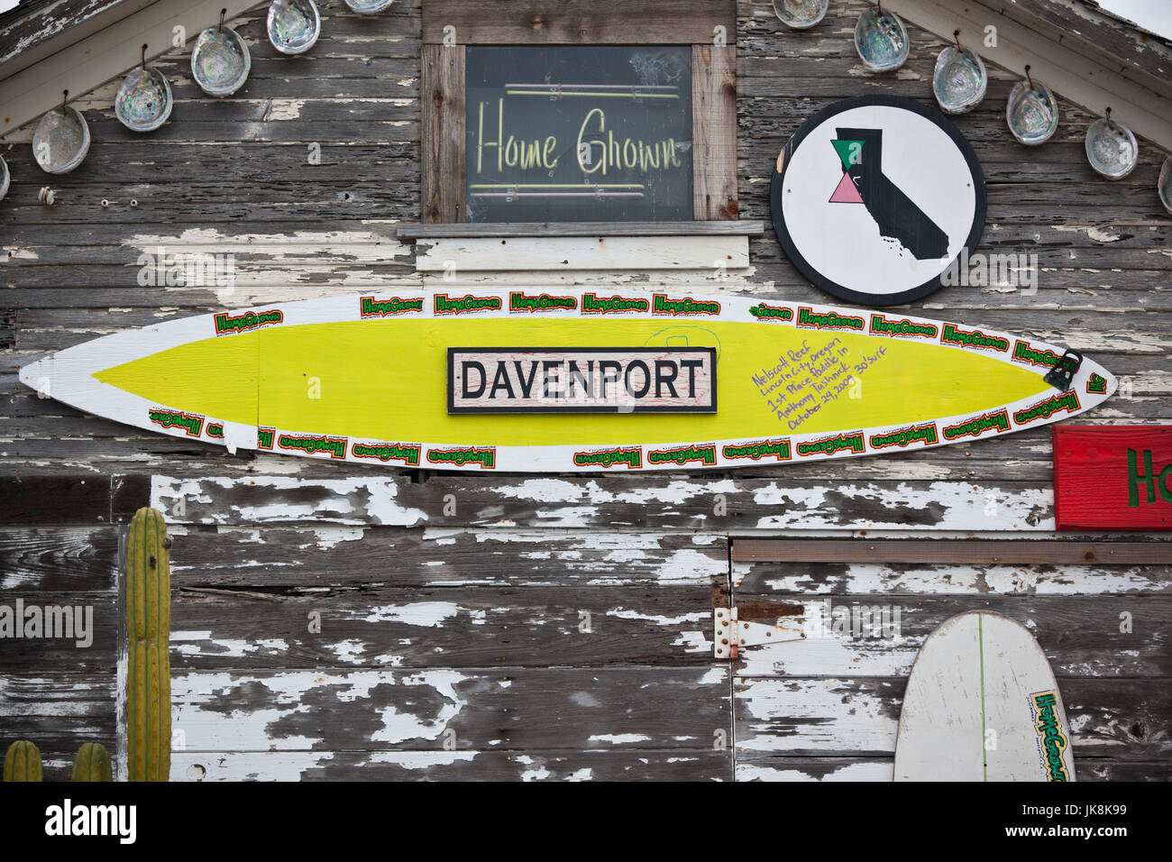 USA, California, Central Coast, Davenport, surf shack detail Stock ...