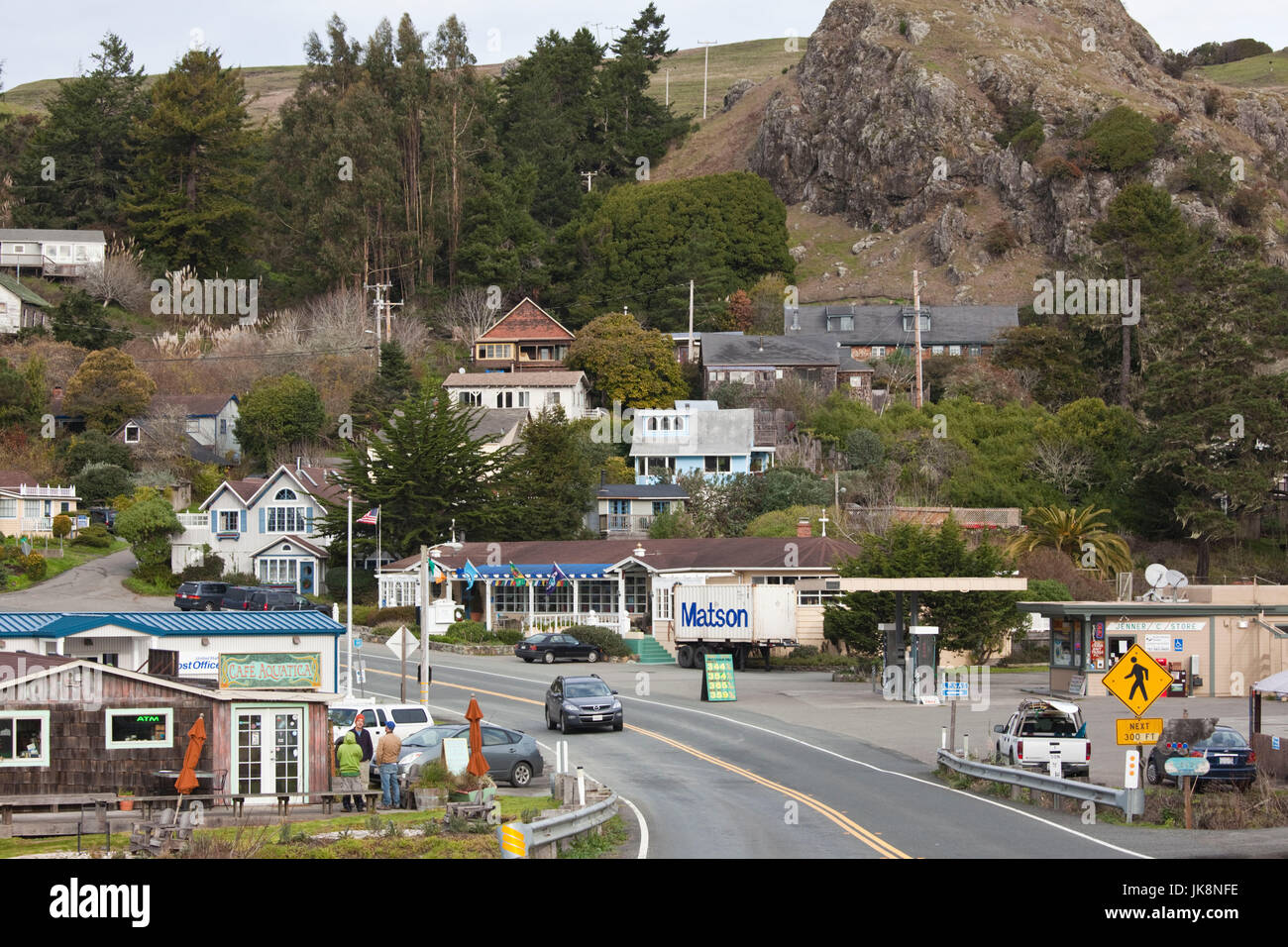 USA, California, Northern California, North Coast, Jenner, town view ...
