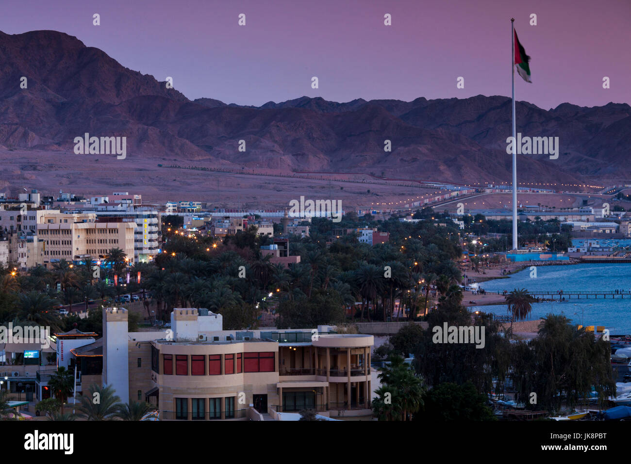 Jordan, Aqaba, elevated city view, dusk Stock Photo - Alamy