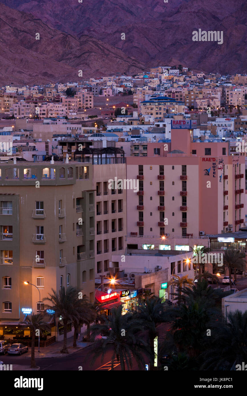 Jordan, Aqaba, elevated city view, dusk Stock Photo - Alamy