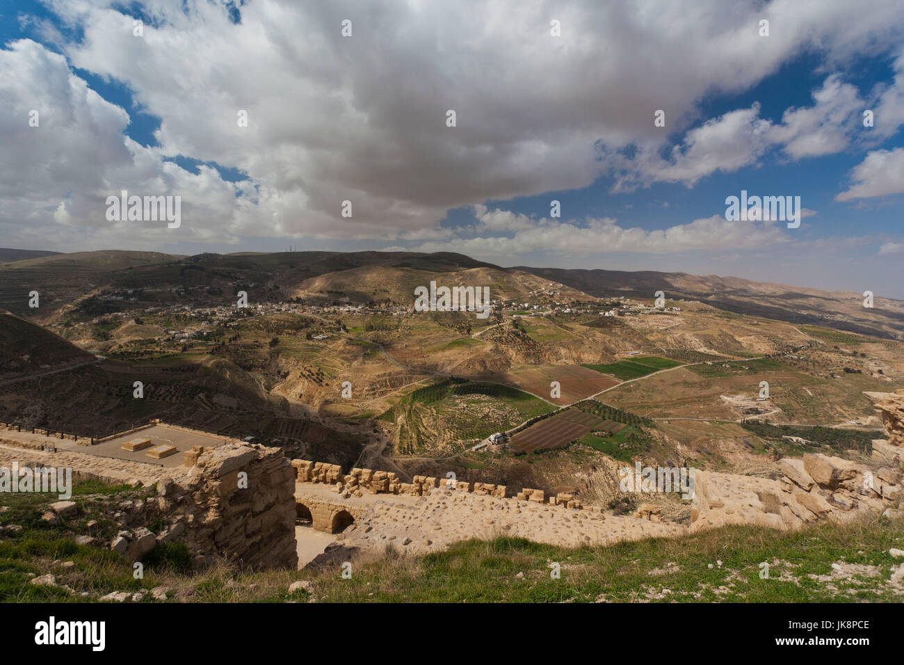 Jordan, Kings HIghway, Karak, view from the Karak Crusader Castle Stock ...