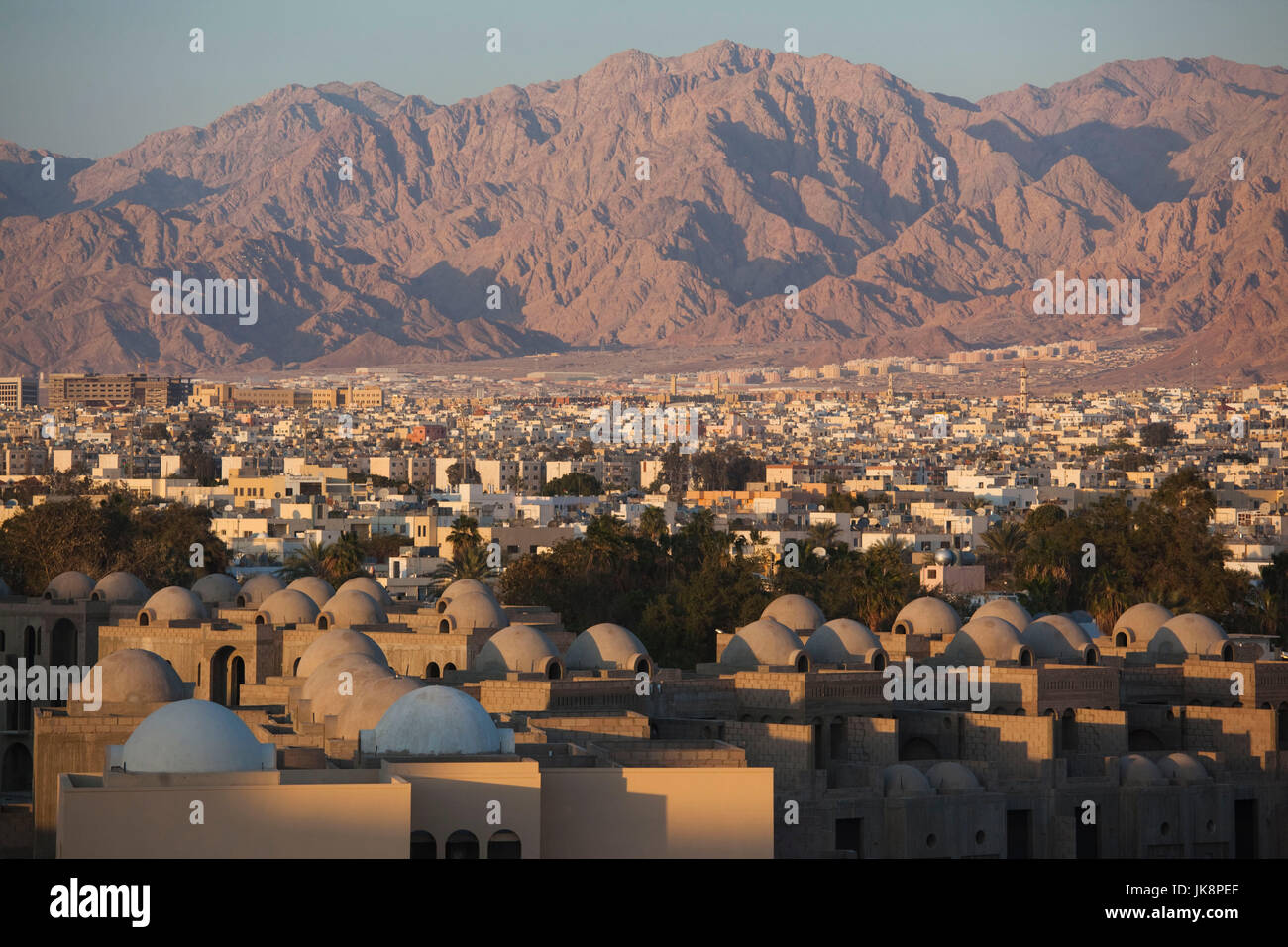 Jordan, Aqaba, elevated city view, sunset Stock Photo - Alamy