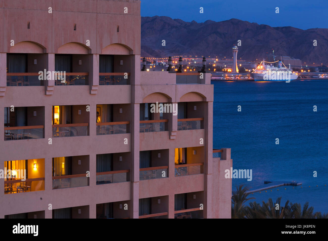 Jordan, Aqaba, Aqaba Port, dusk, elevated view Stock Photo - Alamy