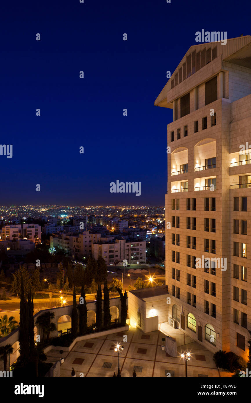 Jordan, Amman, elevated view of the Sheraton Hotel, dusk Stock Photo ...