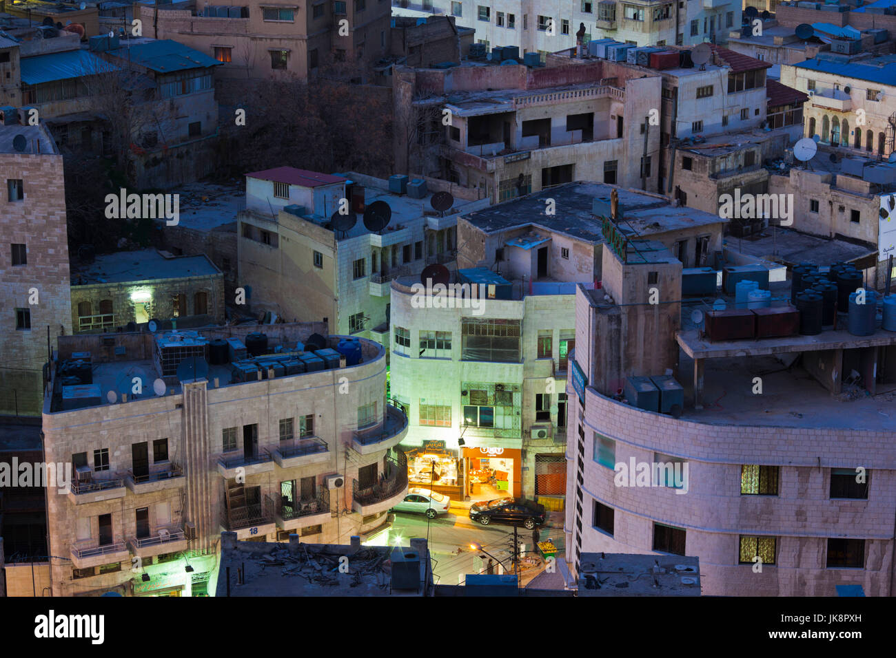 Jordan, Amman, elevated view of Central Amman, dusk Stock Photo - Alamy