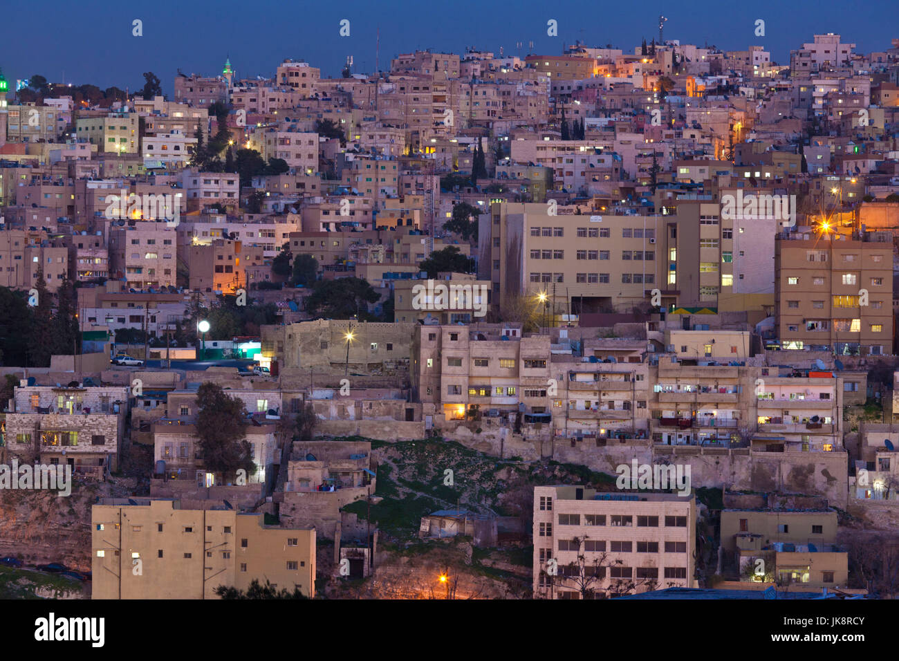 Jordan, Amman, elevated view of Central Amman, dusk Stock Photo - Alamy