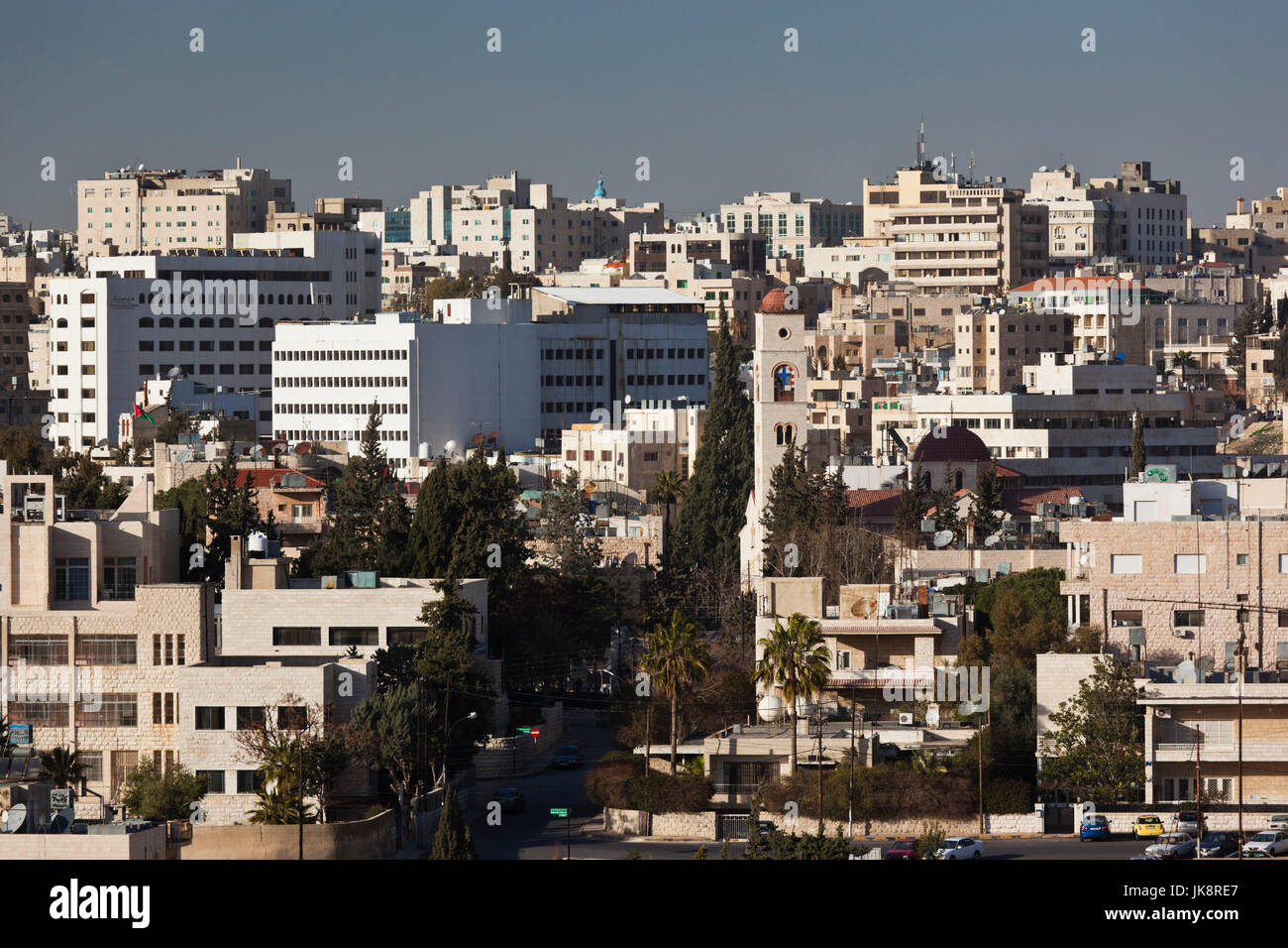 Jordan, Amman, elevated city view from Jebel Amman, late afternoon ...