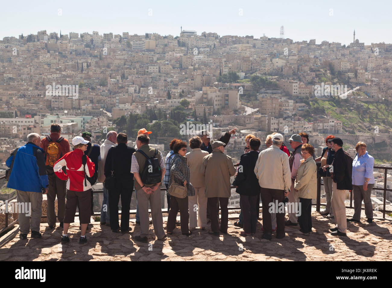 Jordan, Amman, elevated city view from the Citadel with people, NR ...