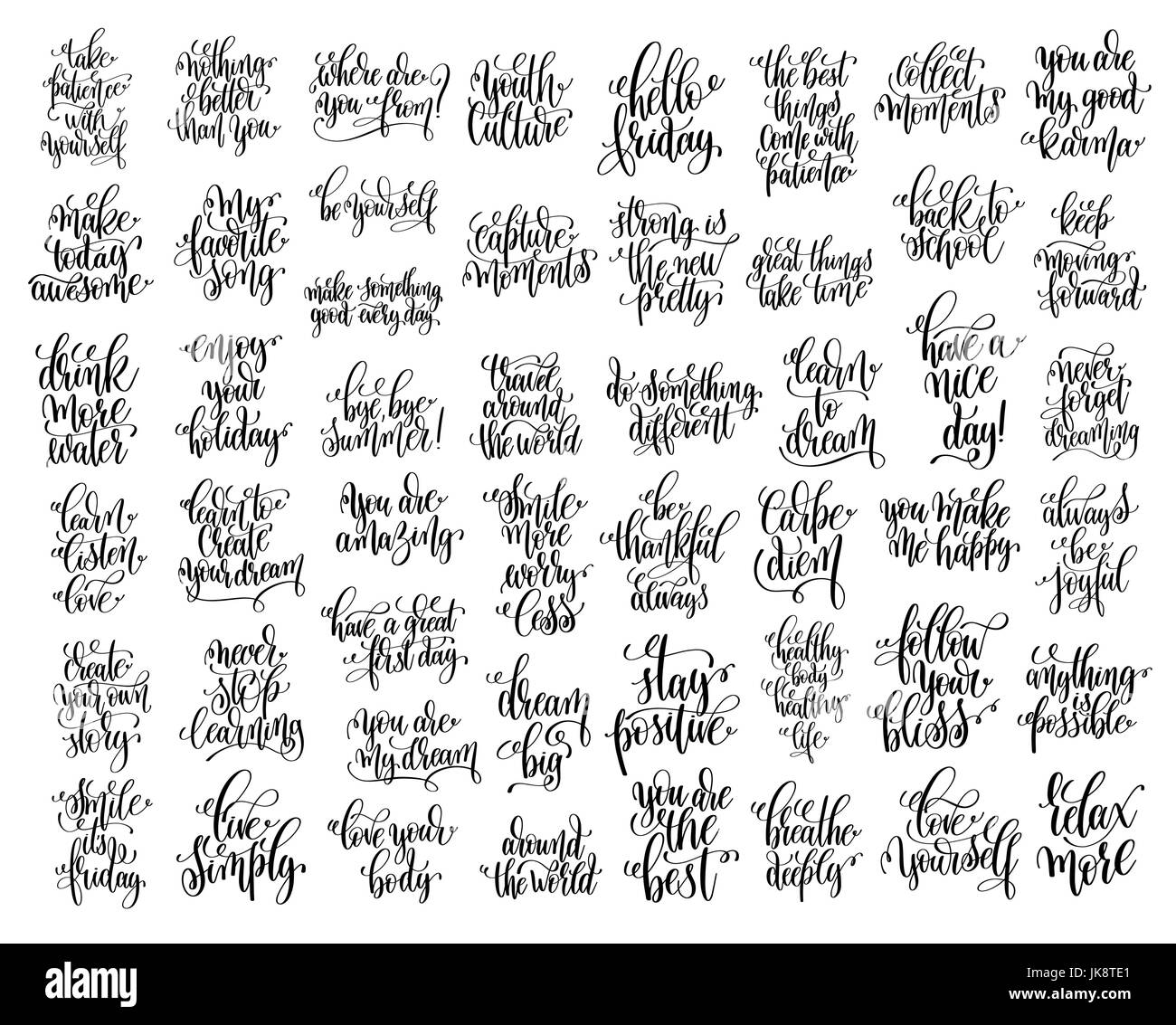 set of 50 black and white hand lettering inscription positive qu Stock ...