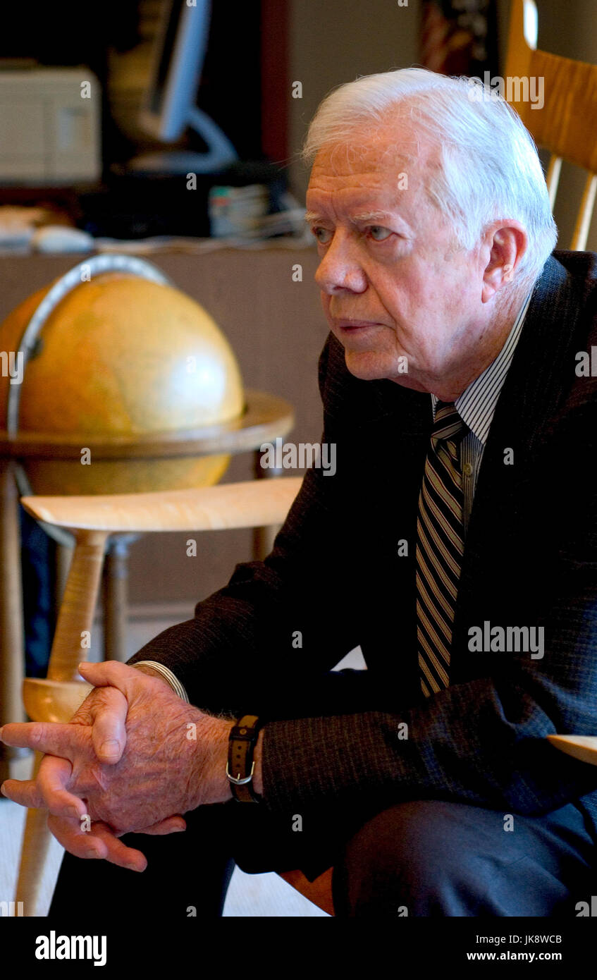 Former US President Jimmy Carter in an animated conversation in his ...