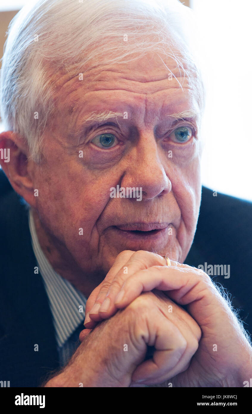 Former US President Jimmy Carter in an animated conversation in his ...