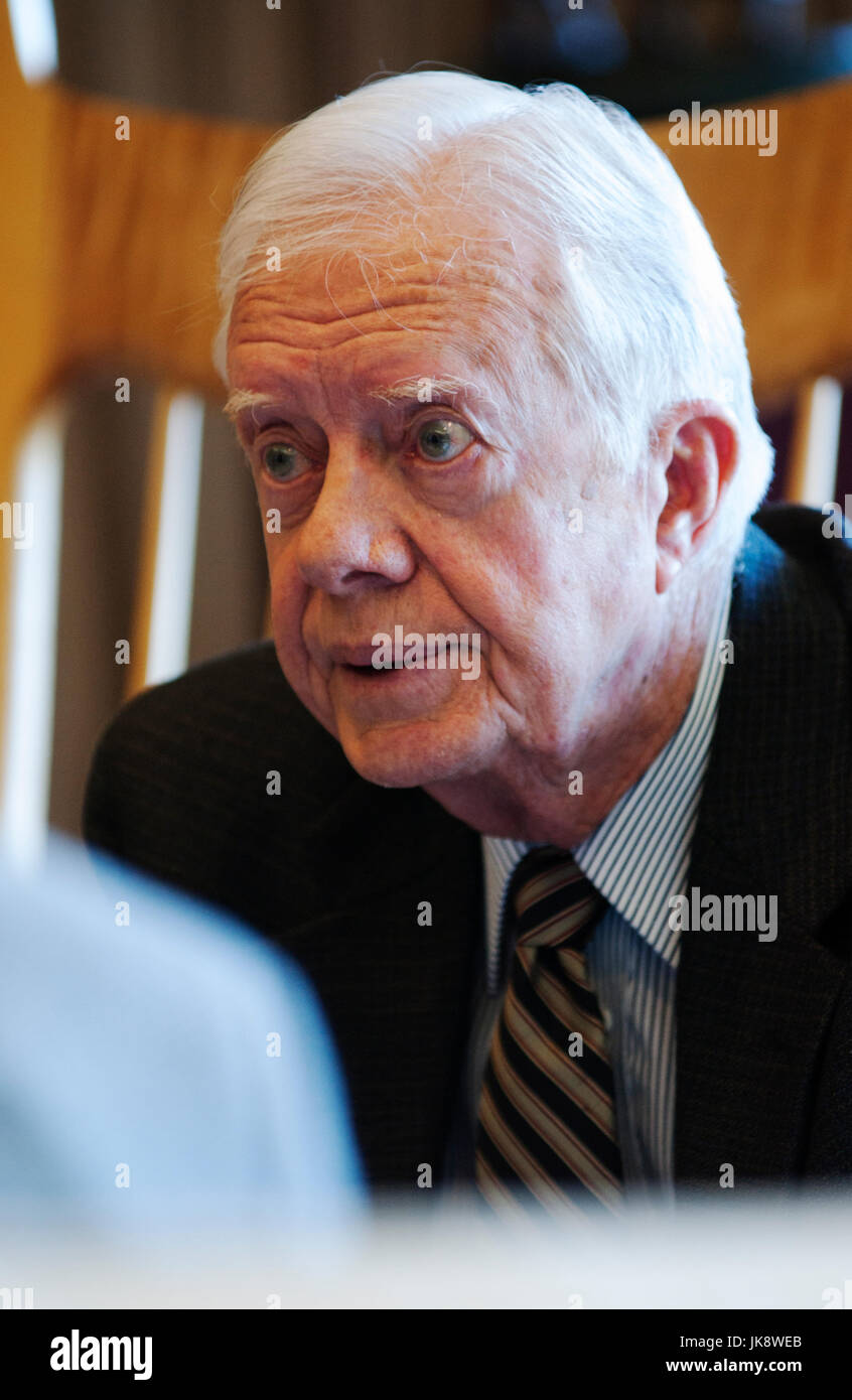 Former US President Jimmy Carter in an animated conversation in his ...