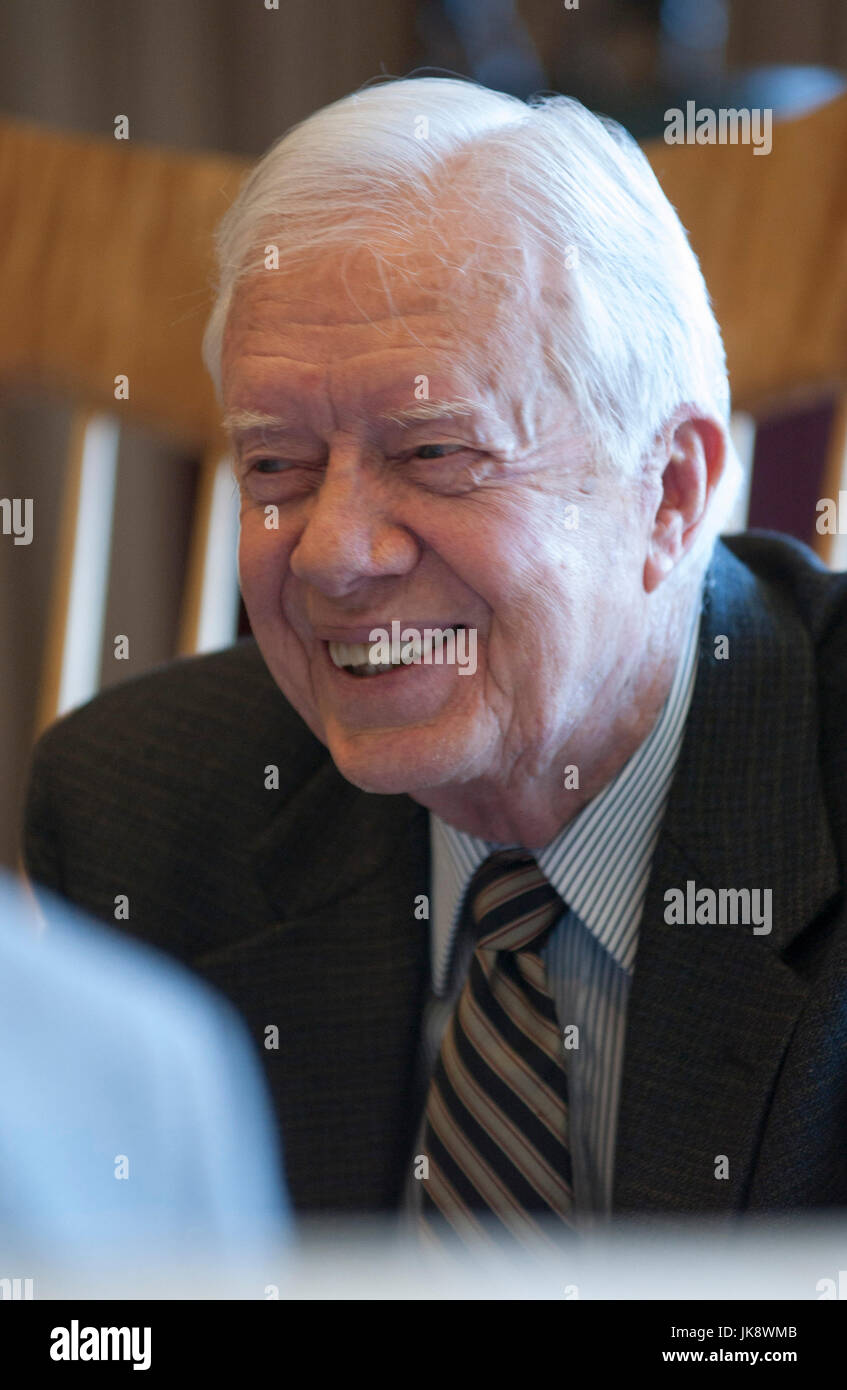 Former US President Jimmy Carter in an animated conversation in his ...